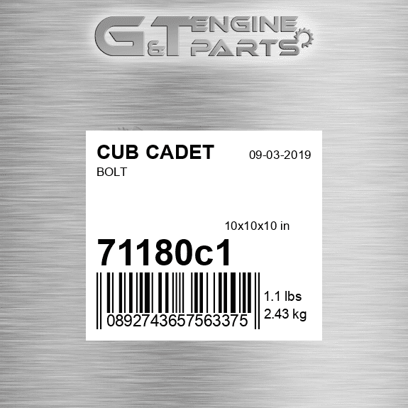71180C1 BOLT fits CUB CADET (New OEM) - Walmart.com