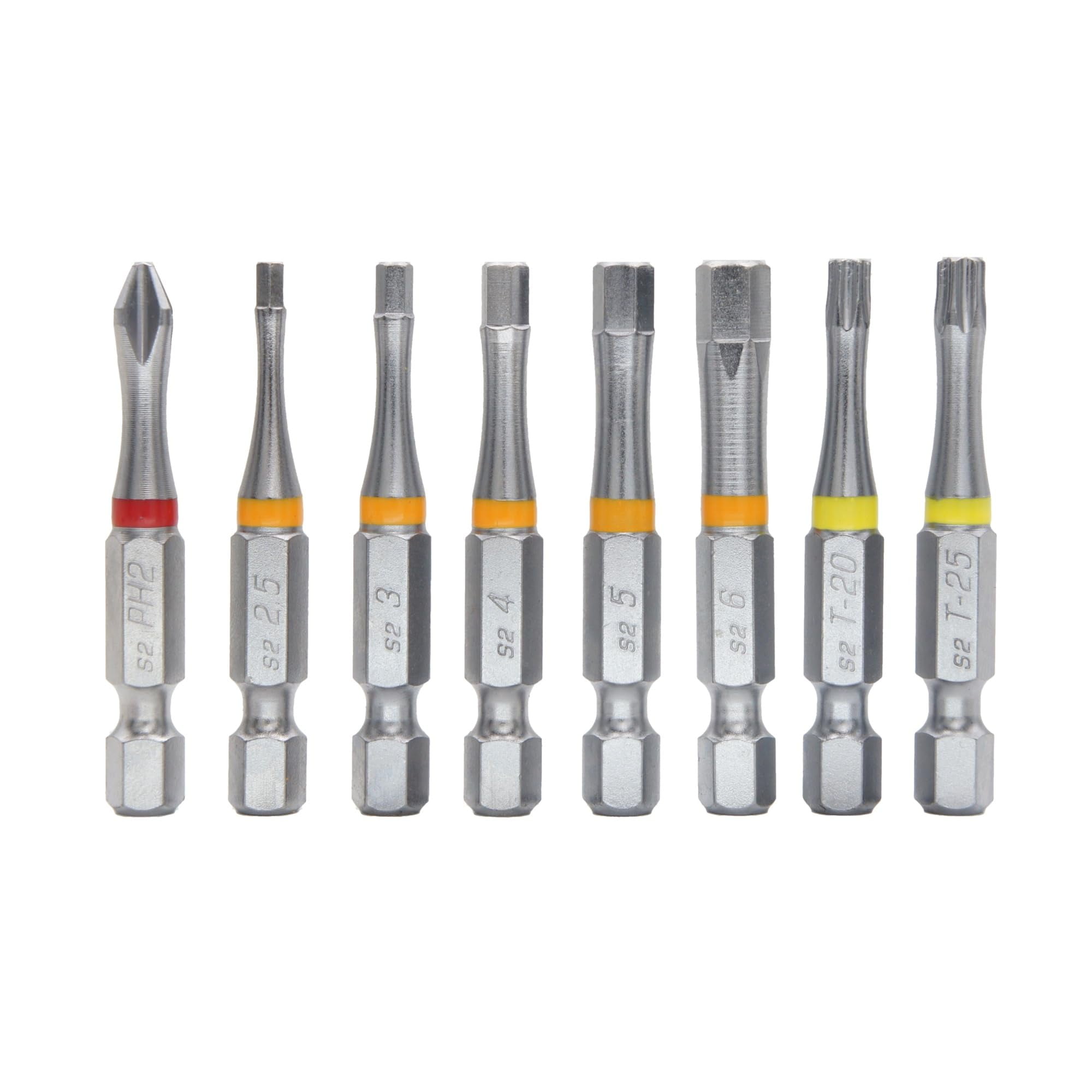 711L 8 PCS of 50mm 1/4" Hex Bits Color coded I 8 Pieces S2 Steel ...