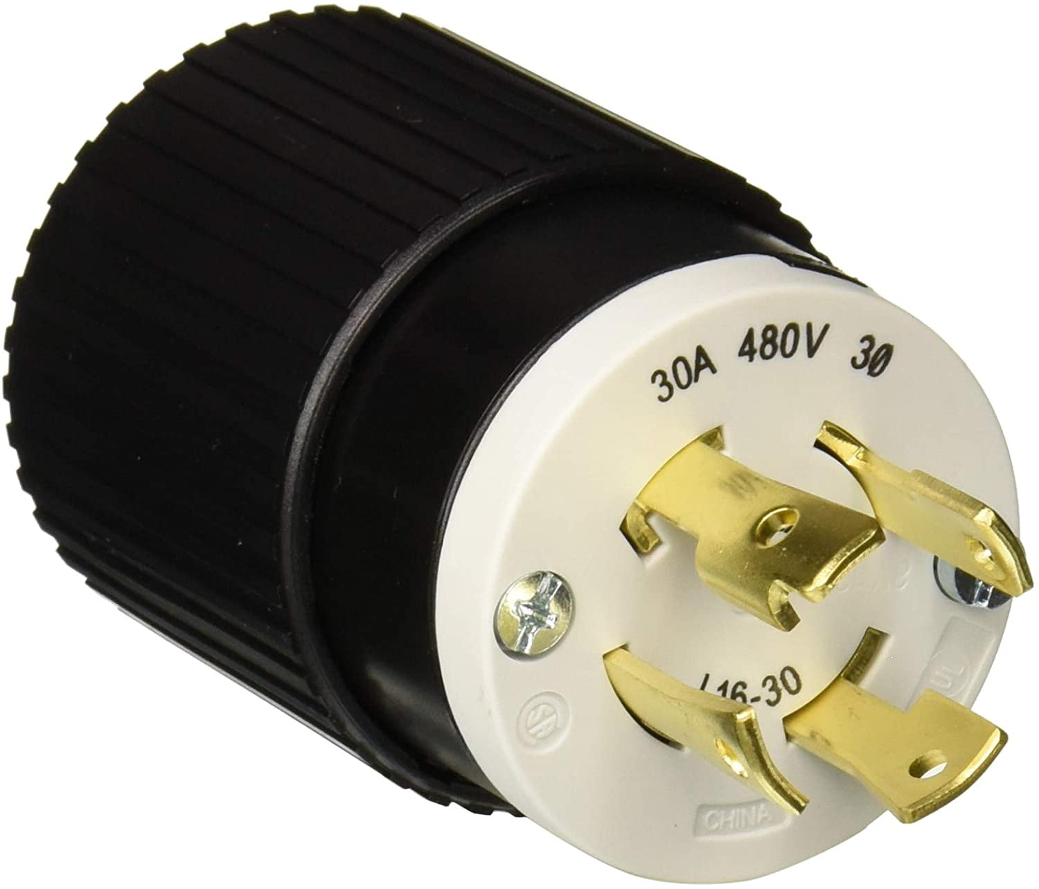 71630NP Industrial Grade Locking Plug, 3-Pole, 4-Wire, Nema L16-30P, 30 Amp, 3-Phase 480V AC ...