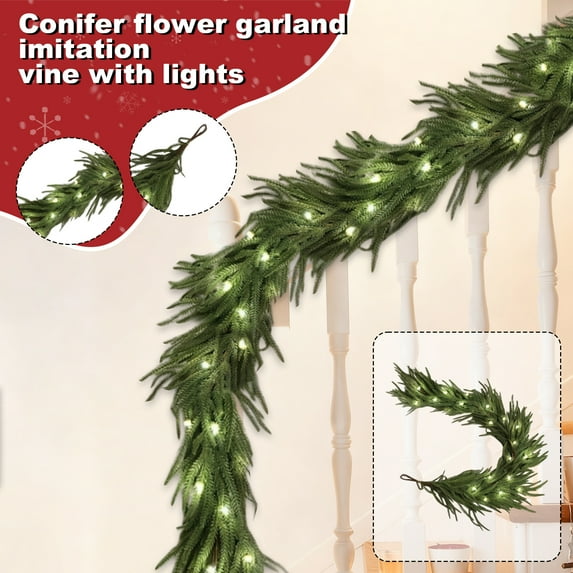 71Inch Artificial Pine Needle Garland With String Lights And Battery ...