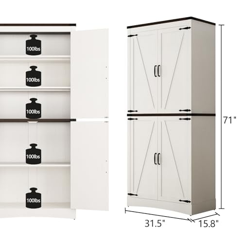 71in Farmhouse Kitchen Pantry Cabinet,Tall Storage Cabinet with 4 Doors ...