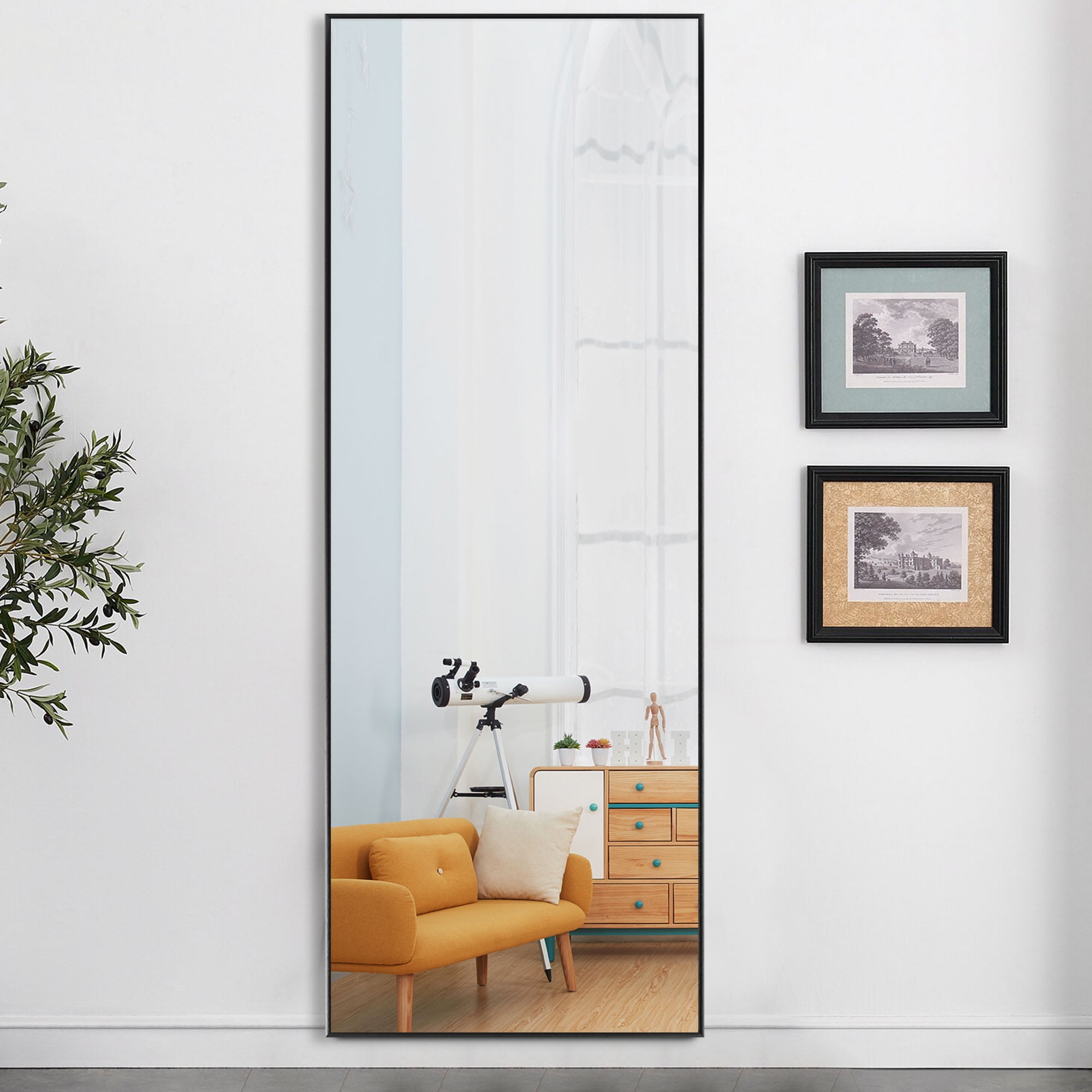 71in. x 24in. Oversized Modern Aluminum Alloy Thin Black Framed Full ...