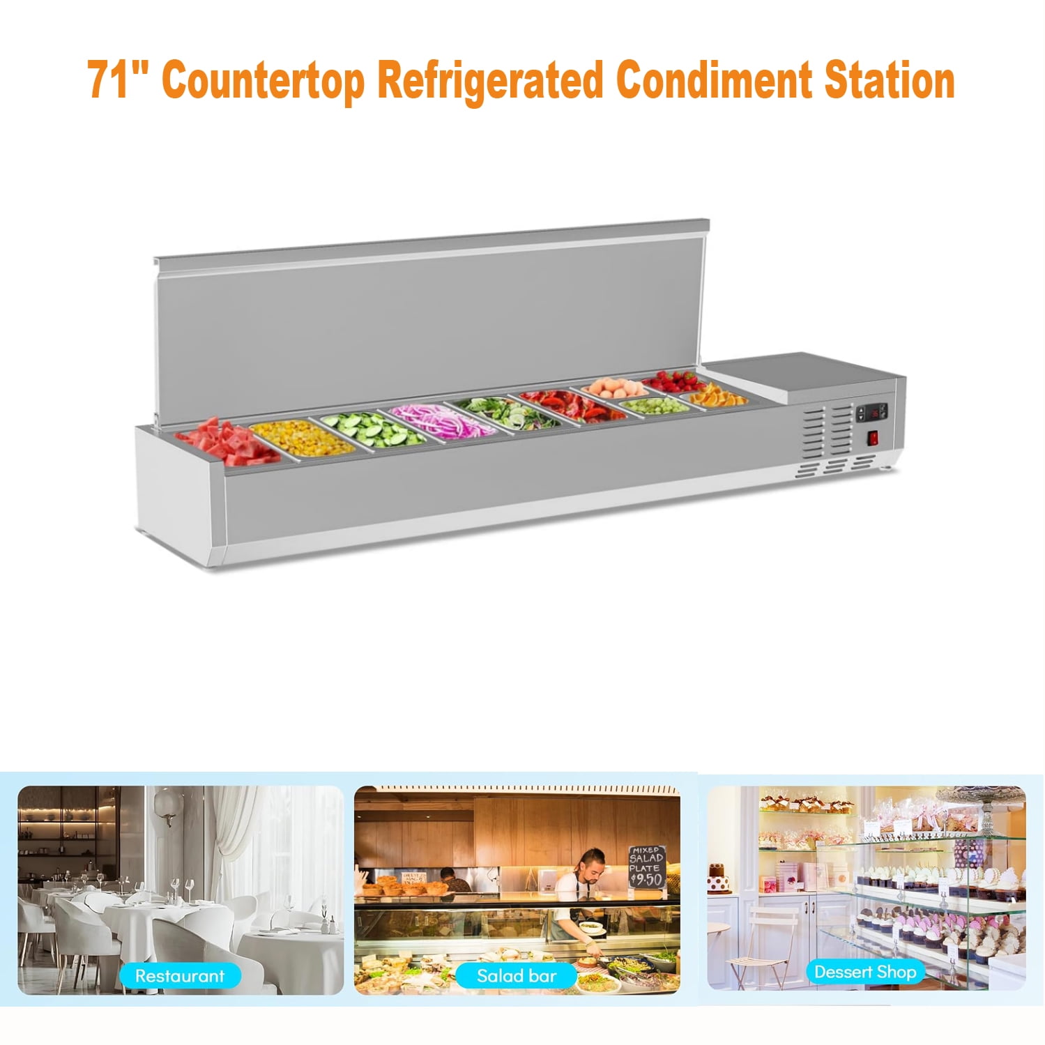 71inch Countertop Refrigerated Condiment Station with Auto Defrost ...