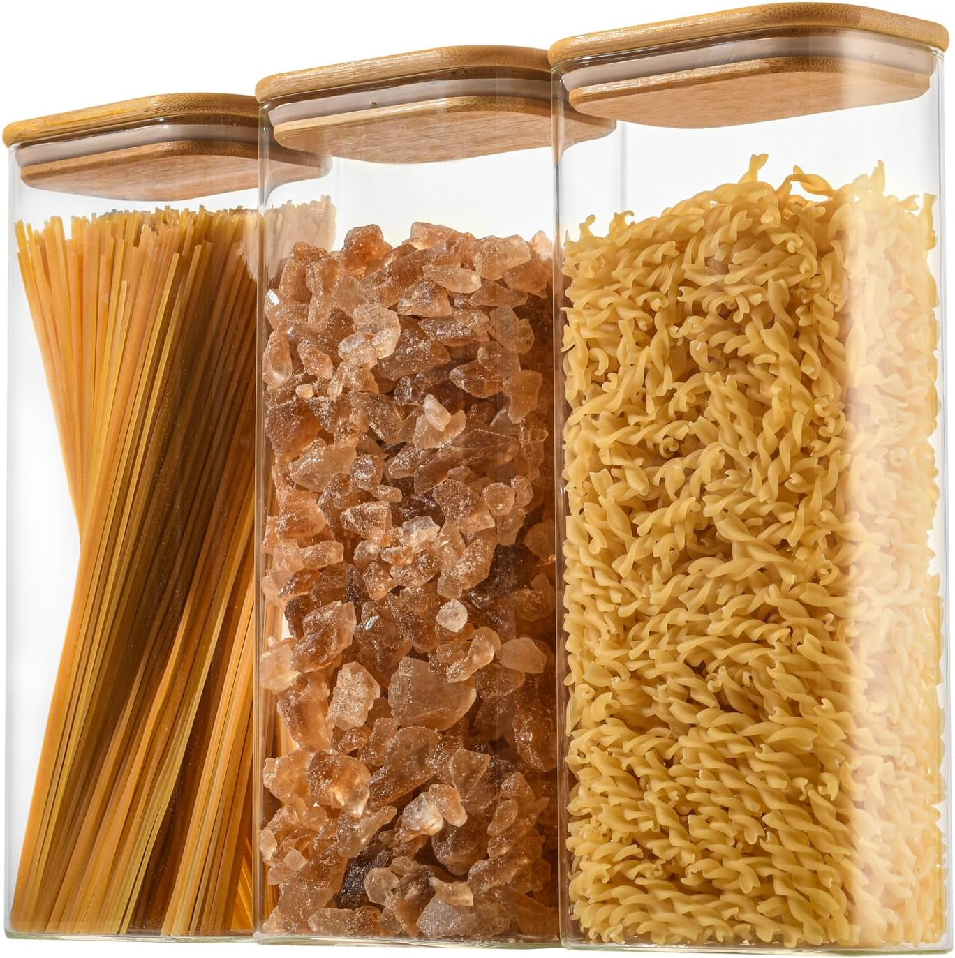 71oz Rectangle Airtight Glass Storage Containers with Bamboo Lids (Set ...