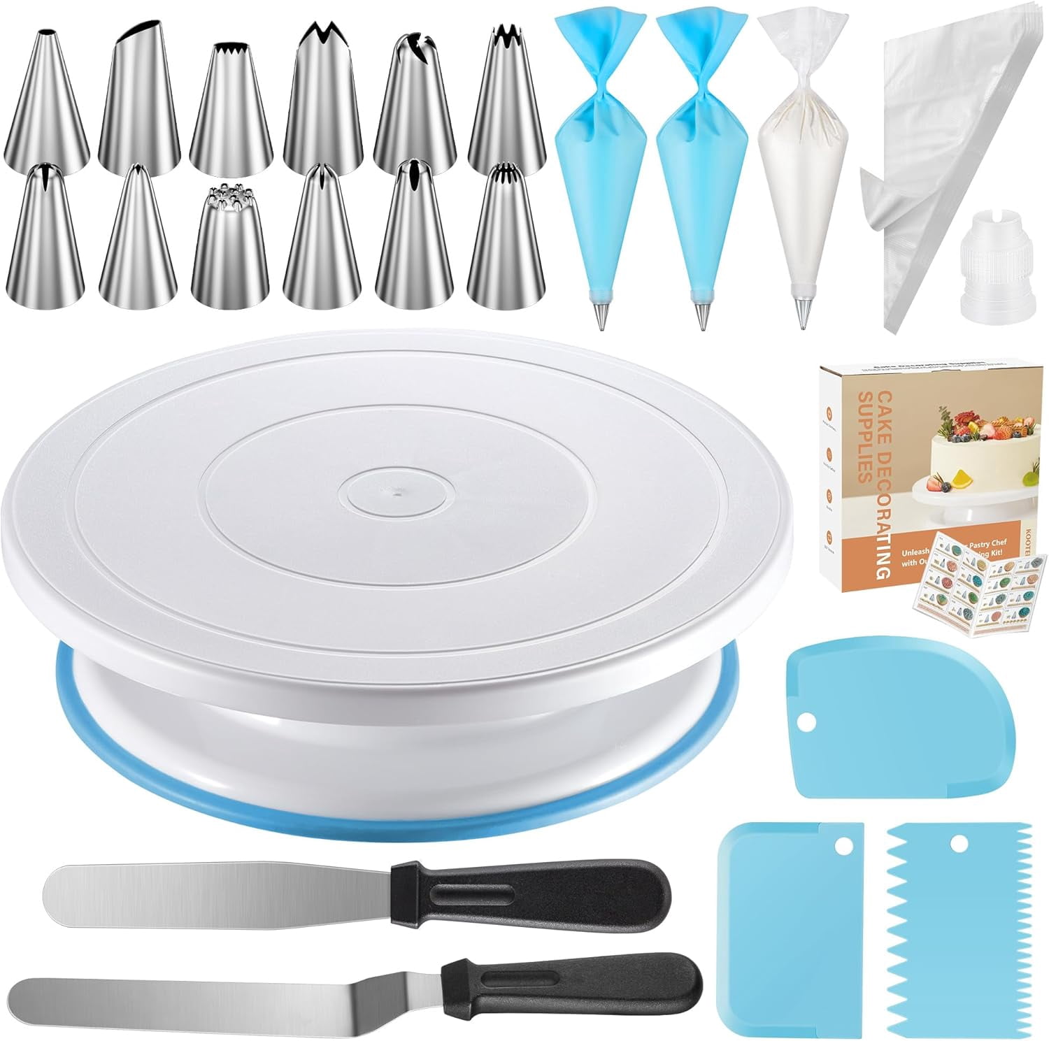 71pcs Cake Decoration Supplies Kit with Rotary Cake Stand Turntable, 12 ...