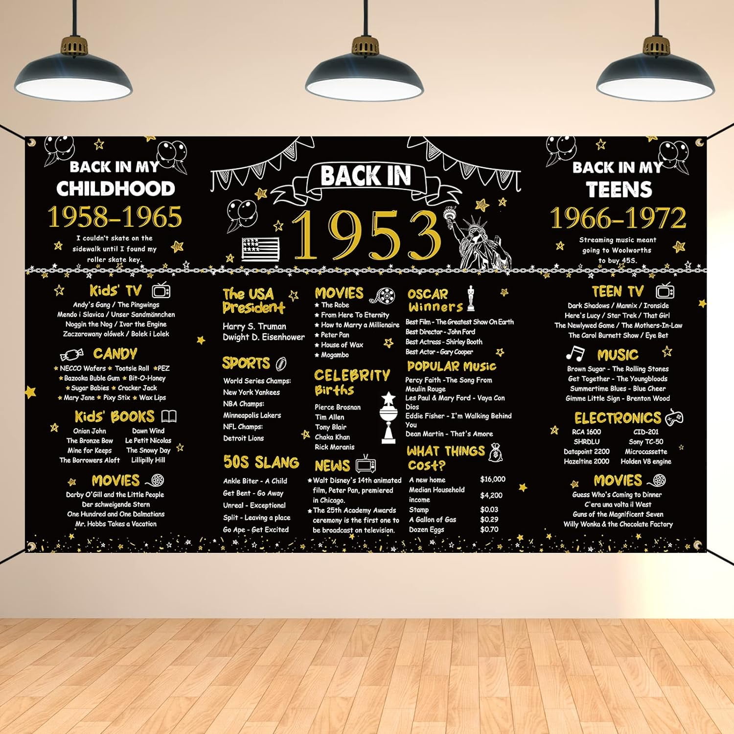 71st Birthday Black Gold Party Decoration, Back in 1953 Banner Cheers ...