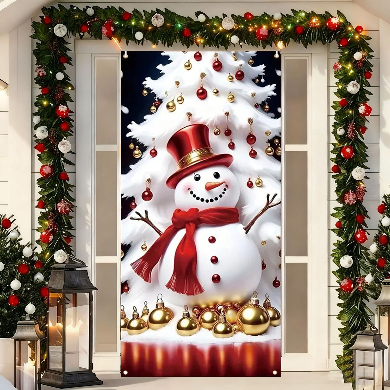 71x35 Inch Christmas Snowman Door Cover - Sturdy Nylon Fabric Festive ...
