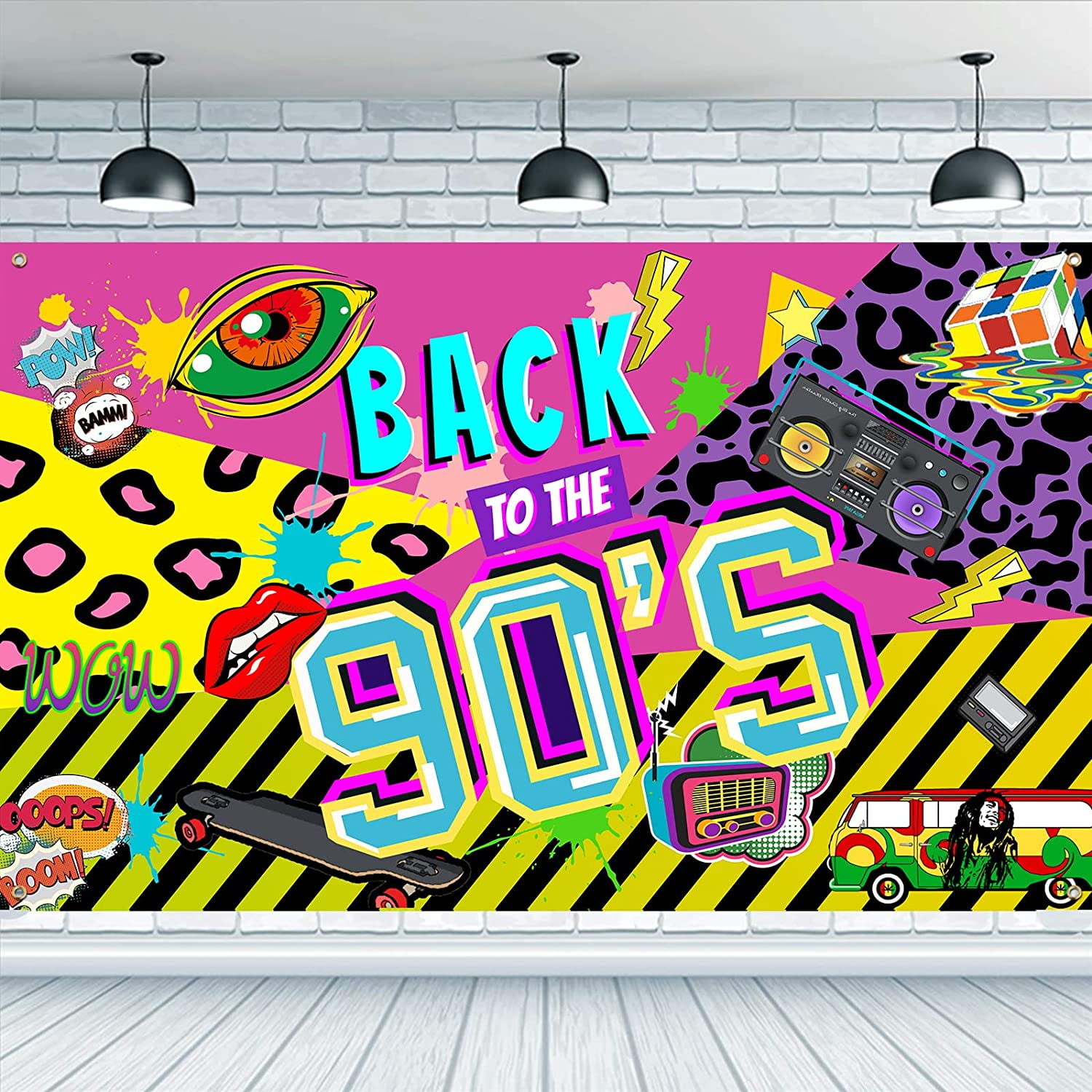 71x43 inch 90s Theme Party Banner with Hanging Rope Hip Hop Graffiti ...