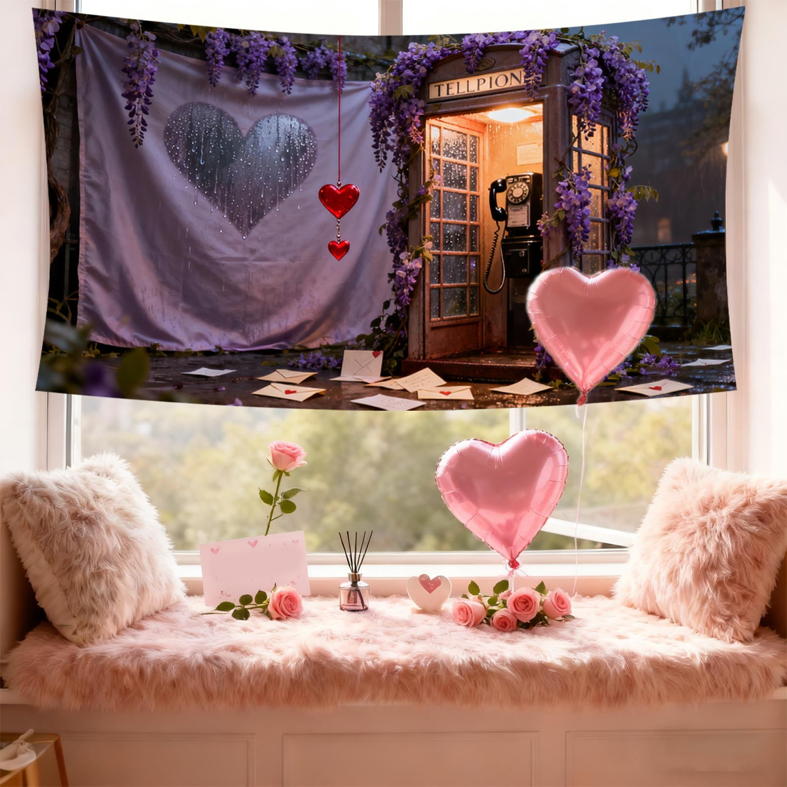 71x45 Inches Valentines Day Wall Hanging, Multicolor Polyester Tapestry ...