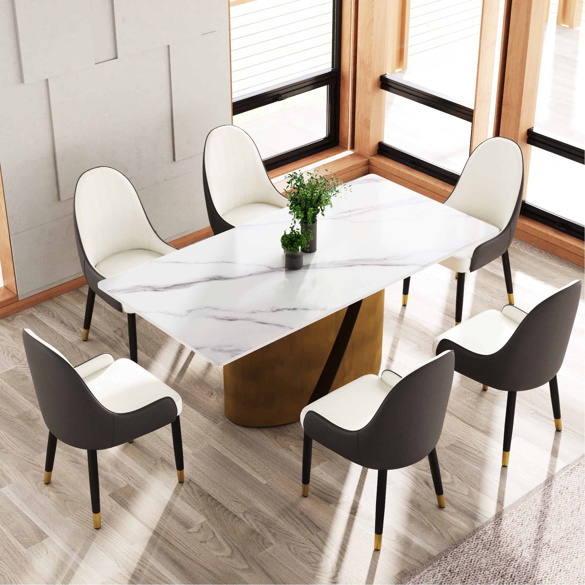 72.03" Rectangular Dining Table - White Sintered Stone Top & Bronze ...