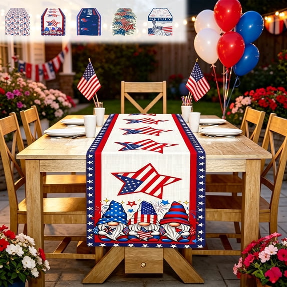 72.04x12.99in Linen 4th Of July Table Runner Patriotic Stripe ...