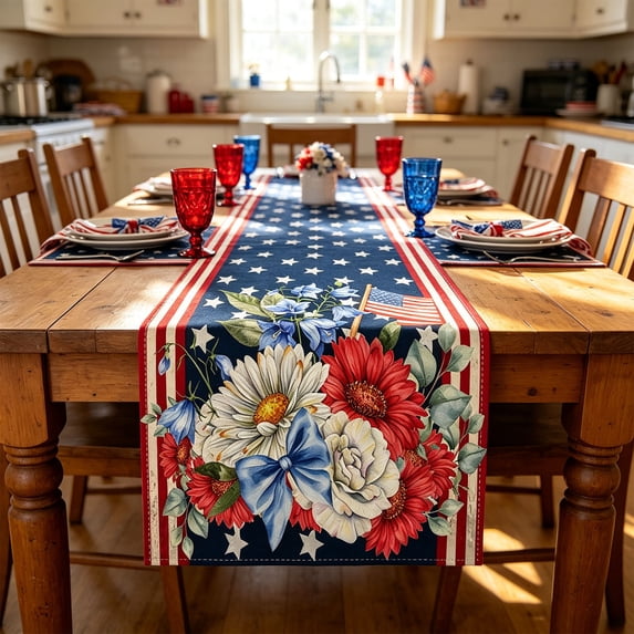 72.05x12.99 Inch 4th Of July Patriotic Table Runner Linen Fabric for ...