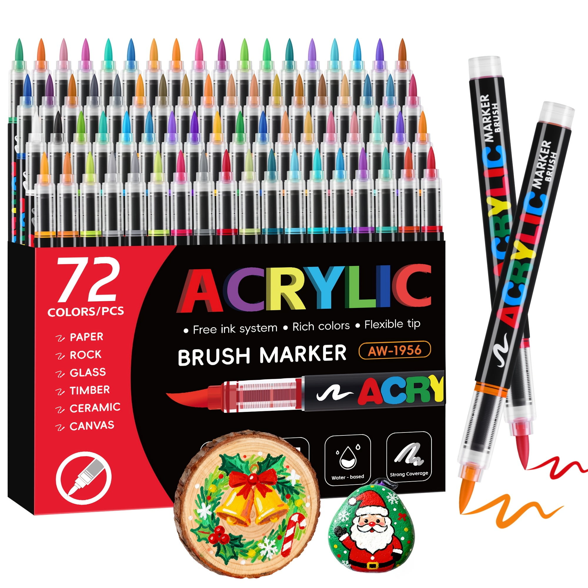 72/120-Color Water-Based Acrylic Paint Markers - Auto Ink Control Brush ...