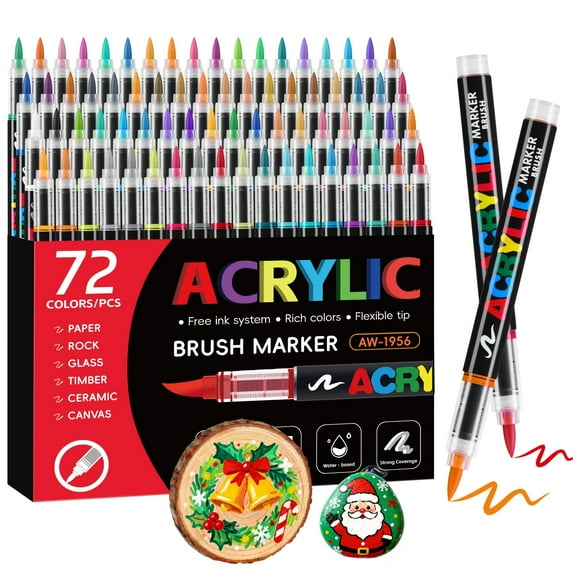 72/120-Color Water-Based Acrylic Paint Markers - Auto Ink Control Brush ...