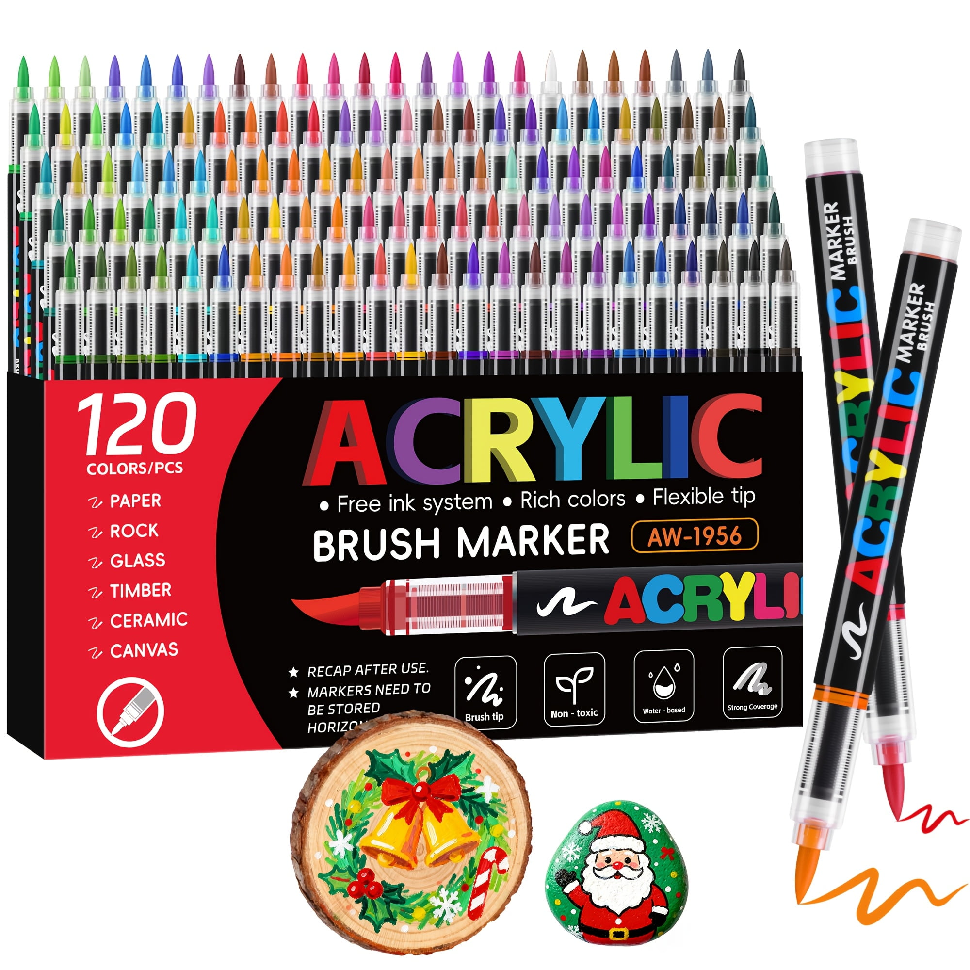 72/120-Color Water-Based Acrylic Paint Markers - Auto Ink Control Brush ...