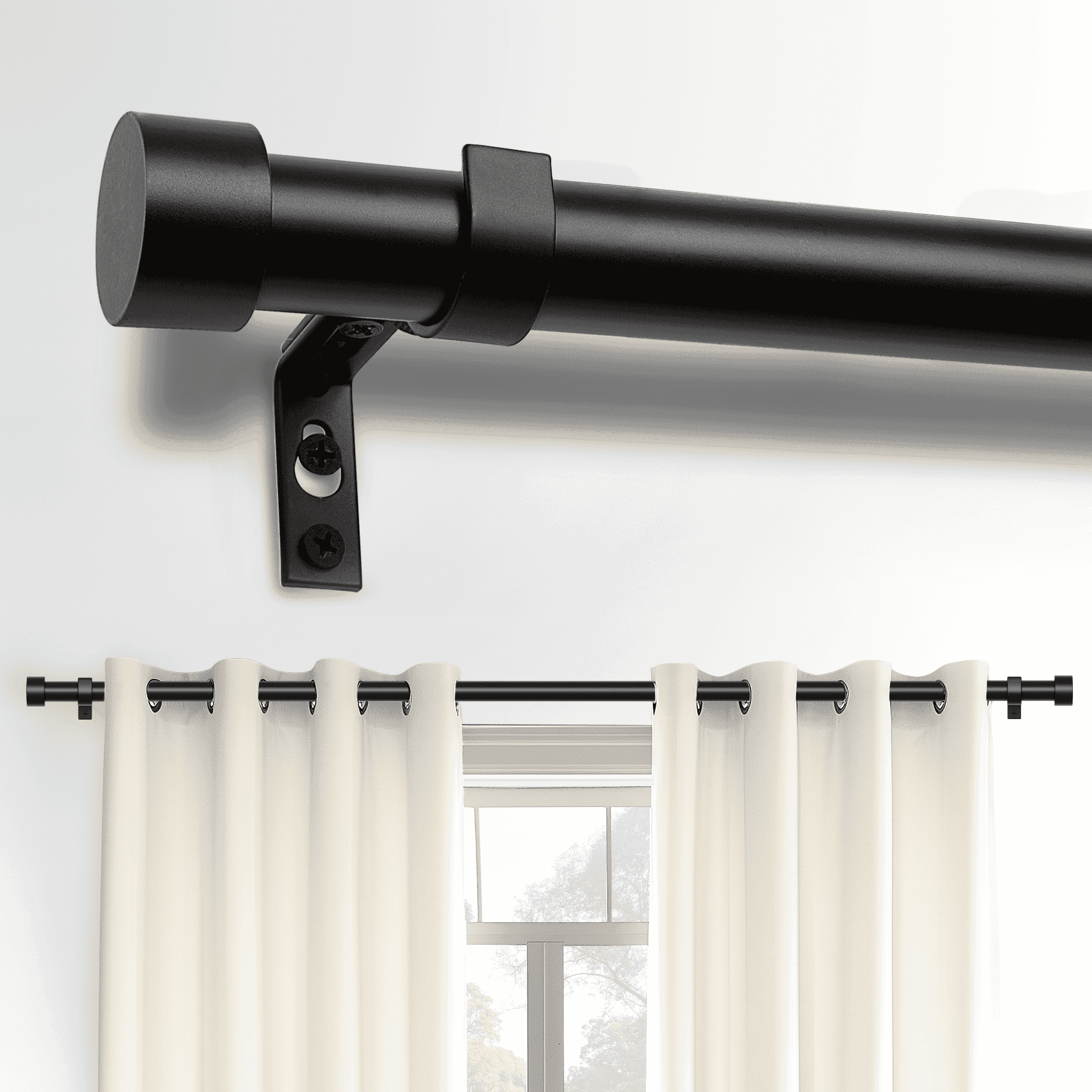 72"-144" Curtain Rods, 1 inch Diameter Window Curtain Rod Set,Heavy ...