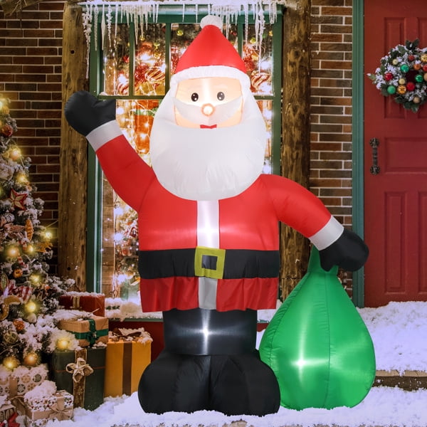 72.1in Inflatable Christmas Santa Decoration - Waving Santa with Gift ...