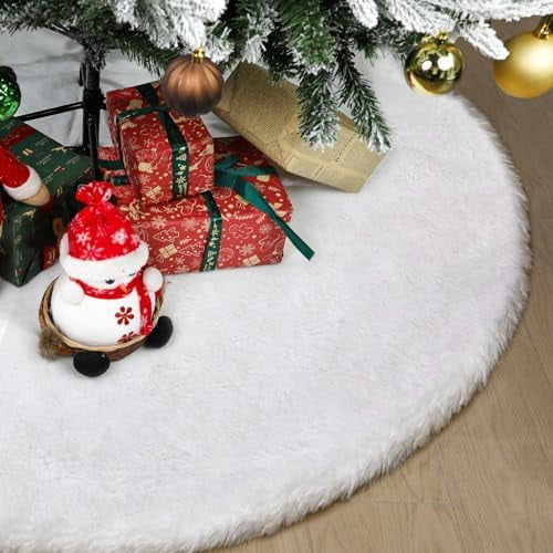 72" Faux Rabbit Fur Christmas Tree Skirt - Premium Snow-White Plush ...