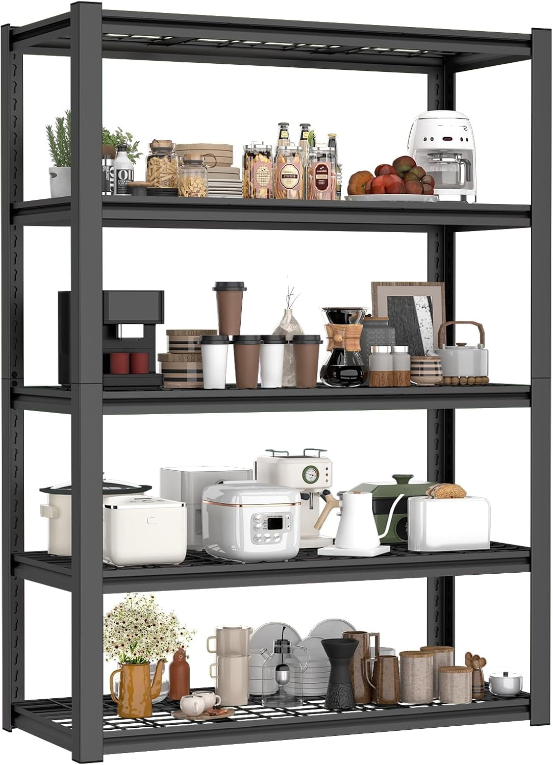 72" Garage Shelving Heavy Duty Black Metal Mesh Storage Shelves for ...