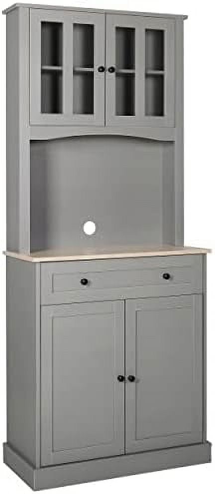 72" Kitchen Pantry with Hutch Freestanding Kitchen Cabinets w/Glass ...