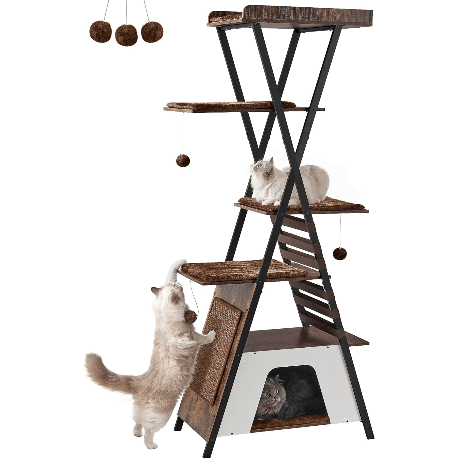 72.4" Modern Cat Tower for Indoor Cats, Multi-Level Cat Tree with Condo ...