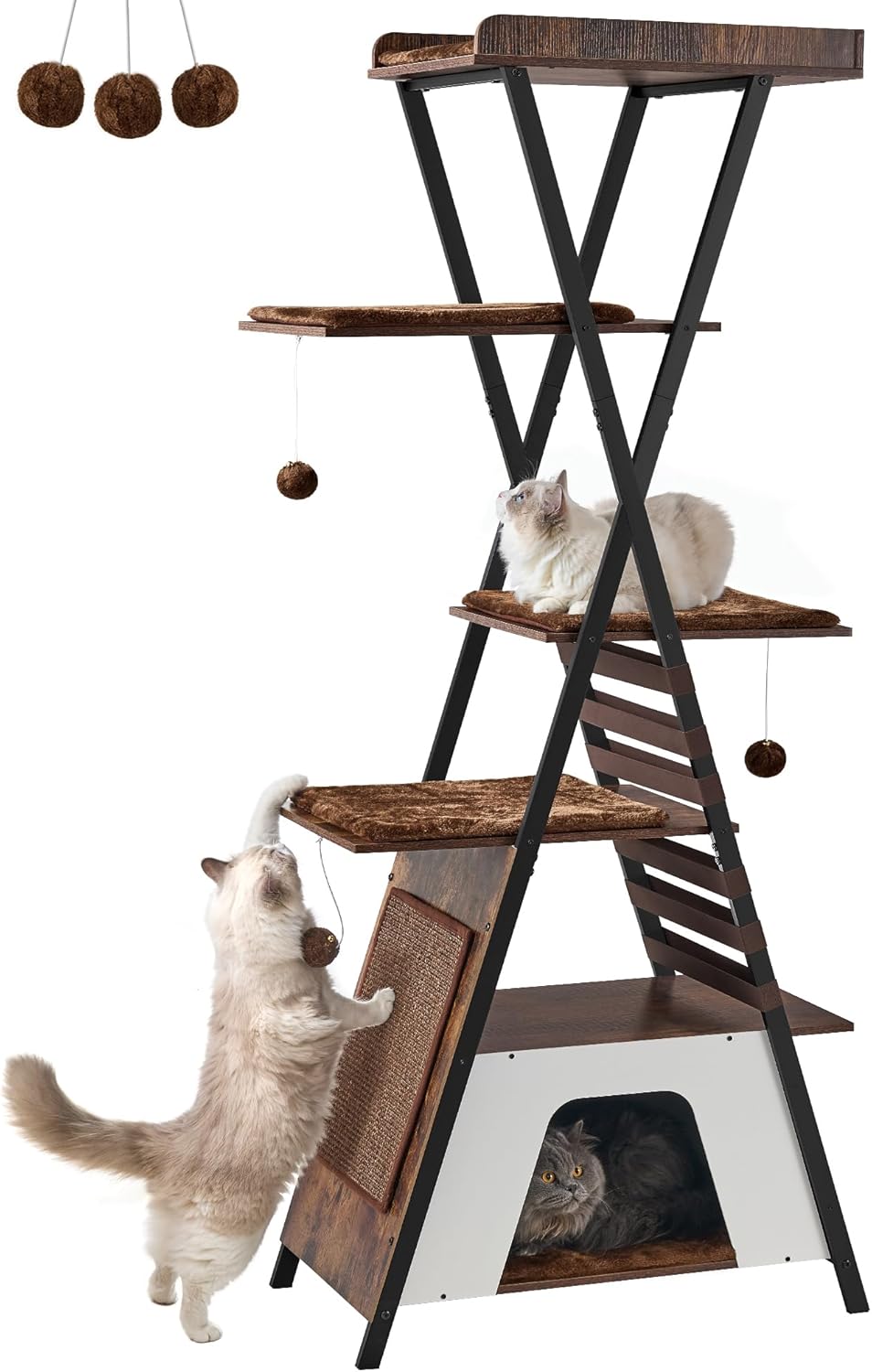 72.4" Modern Cat Tower for Indoor Cats - Multi-Level Condo With Caves ...