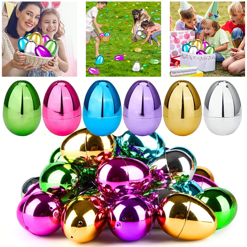 72/48/24/12PCS Easter Metallic Shiny Eggs Fillable Eggs for Easter ...