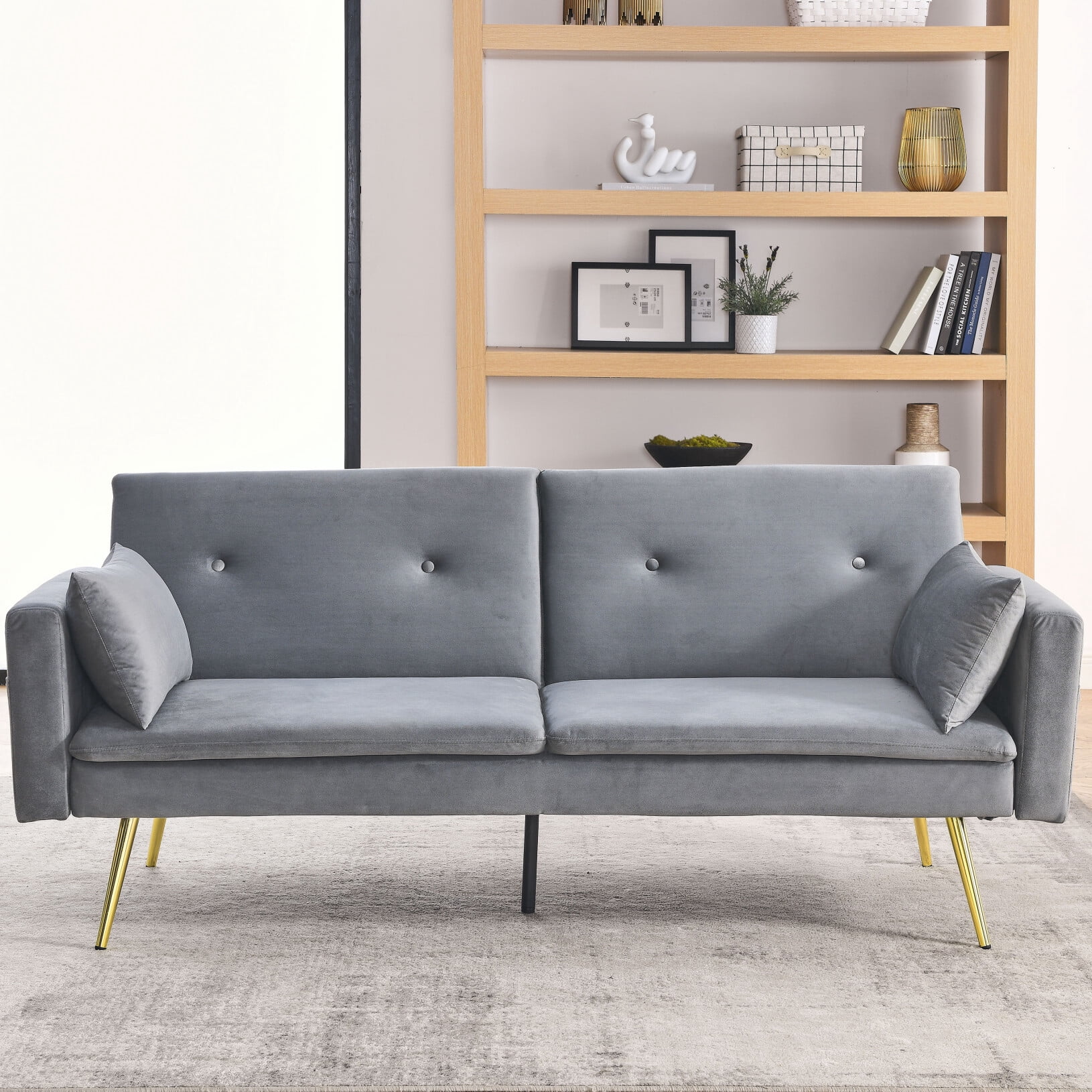 72.5" Convertible Sofa Bed with 2 Pillows, Upholstered Velvet Sleeper ...