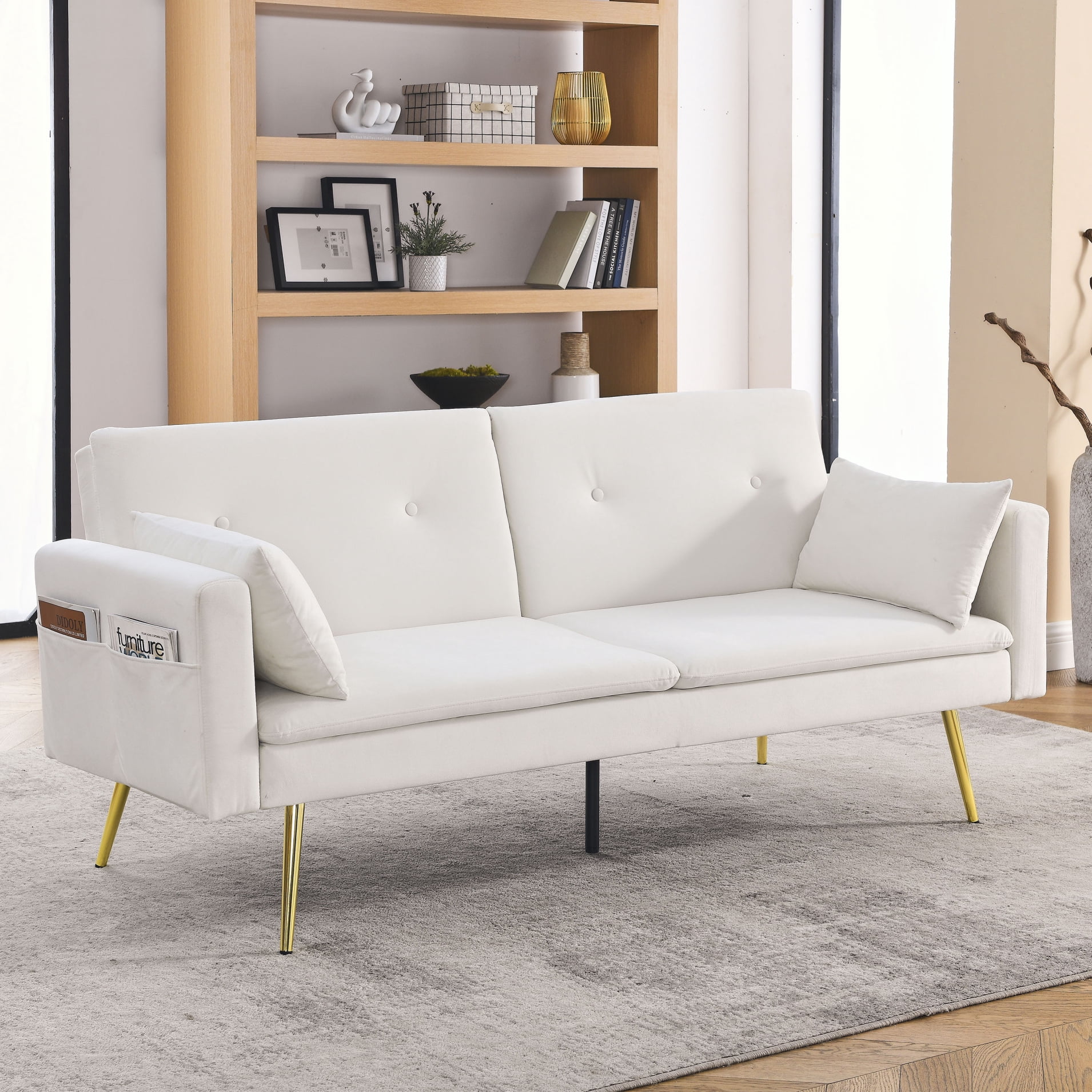 72.5"Convertible Velvet Sofa Bed,Adjustable Modern Full Size Sleeper ...