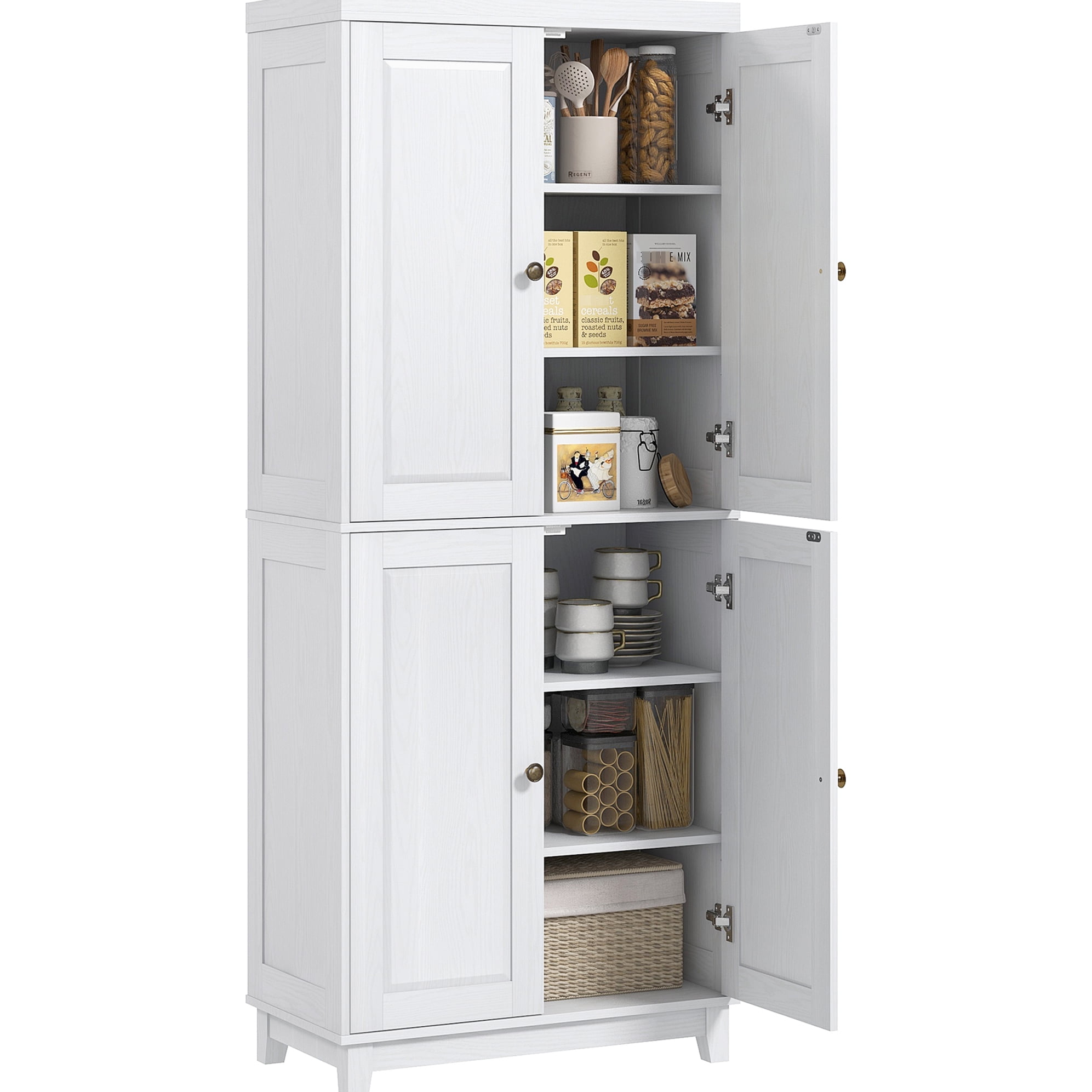 72.5" Freestanding Pantry Storage Cabinet Unit - Distressed White, 4 ...