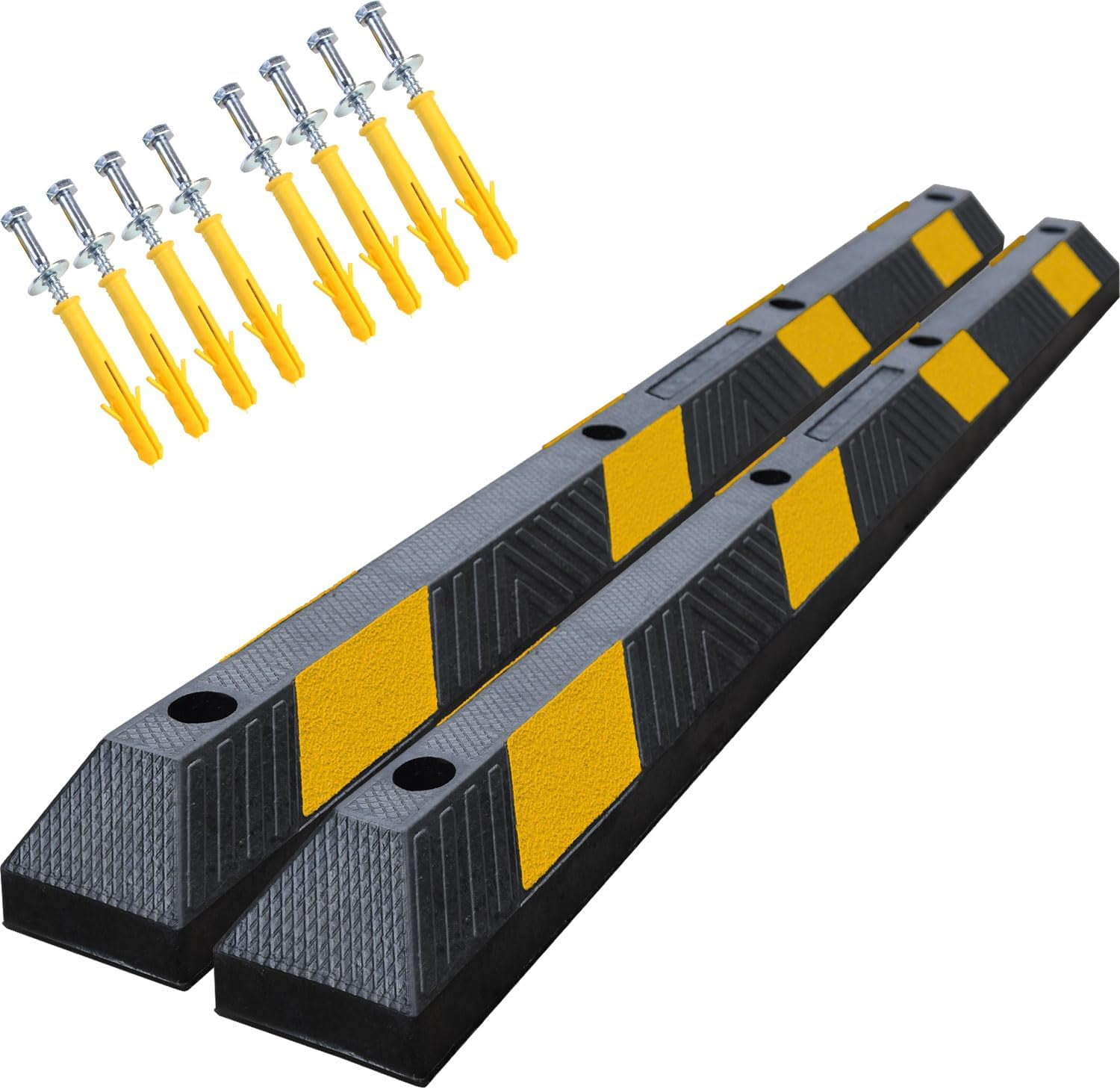 72" in 6' Ft Heavy-duty Rubber Parking Curb, Installation Kits Included ...