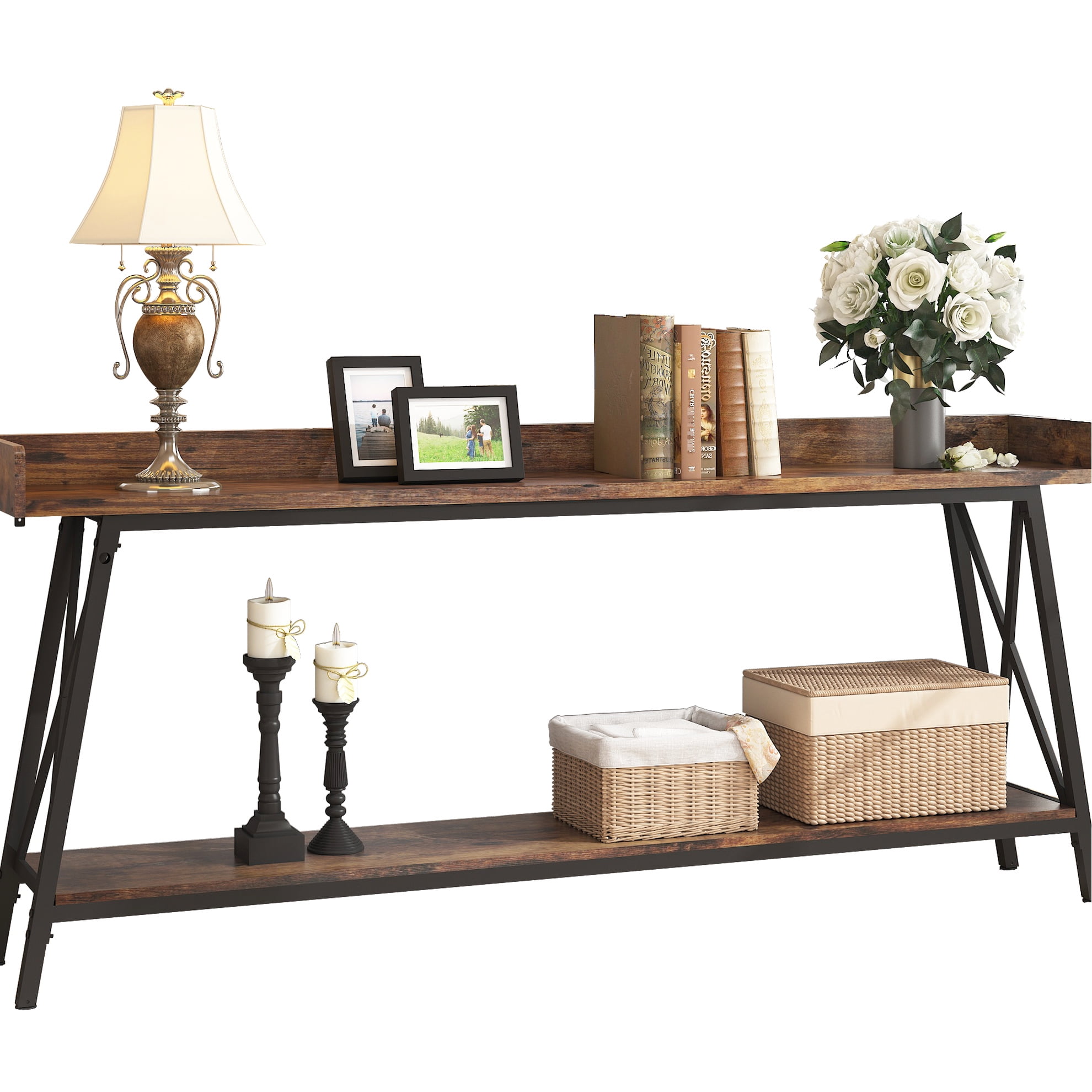 72.6" Long Console Table Rustic, Industrial Living Room , Narrow ...