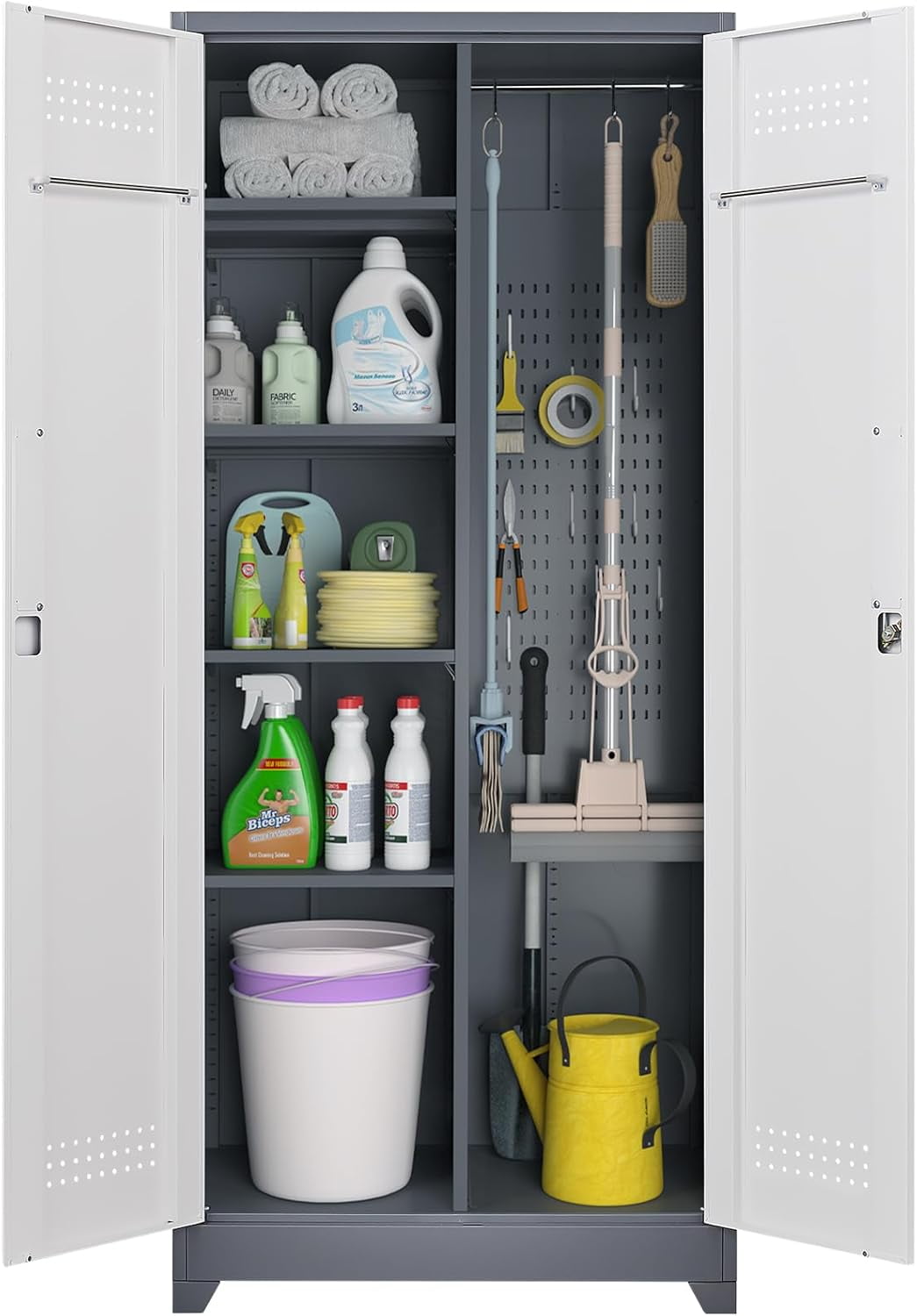72.8" H Metal Storage Cabinet for Brooms,Utility Cabinet for Brooms and ...