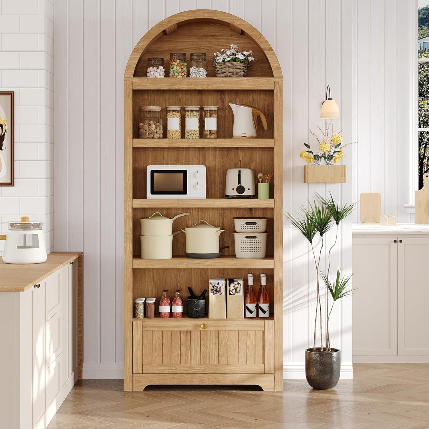 72" Arched Pantry Cabinet with Drawer - 5-Tier Kitchen Storage Cabinet ...