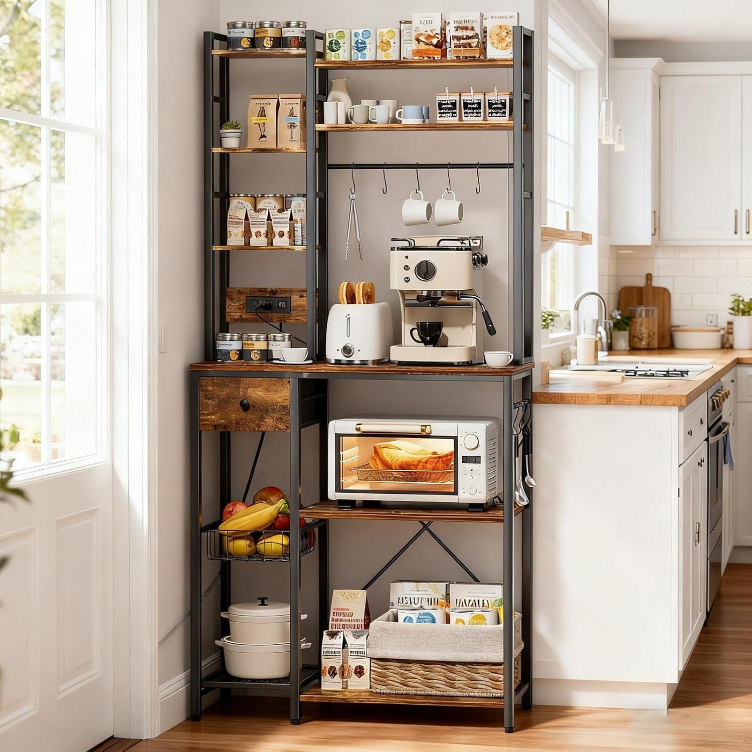 72" Bakers Rack with Power Outlet, 8-Tier Freestanding Baker Racks ...