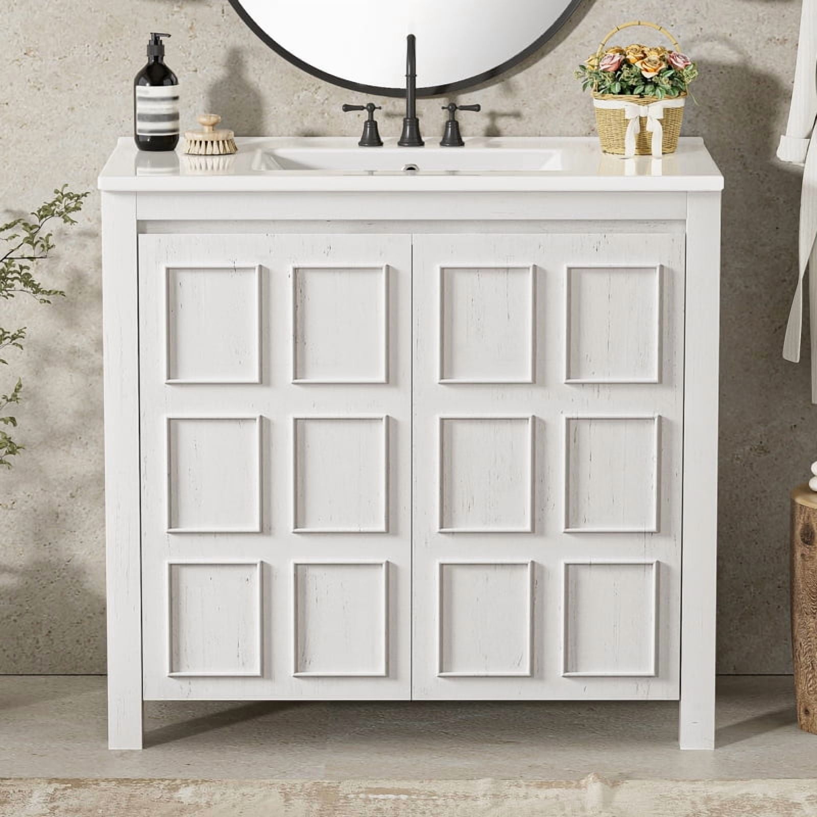 72" Bathroom Vanity Set with Double Vanities (Separate), Double Ceramic ...