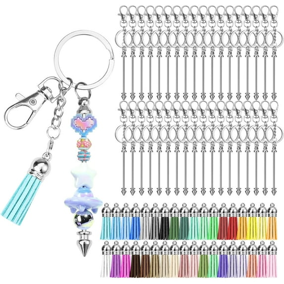 72 Beadable Keychain Bars Kit, 36 Alloy Bars, 36 Key Rings and 36 ...
