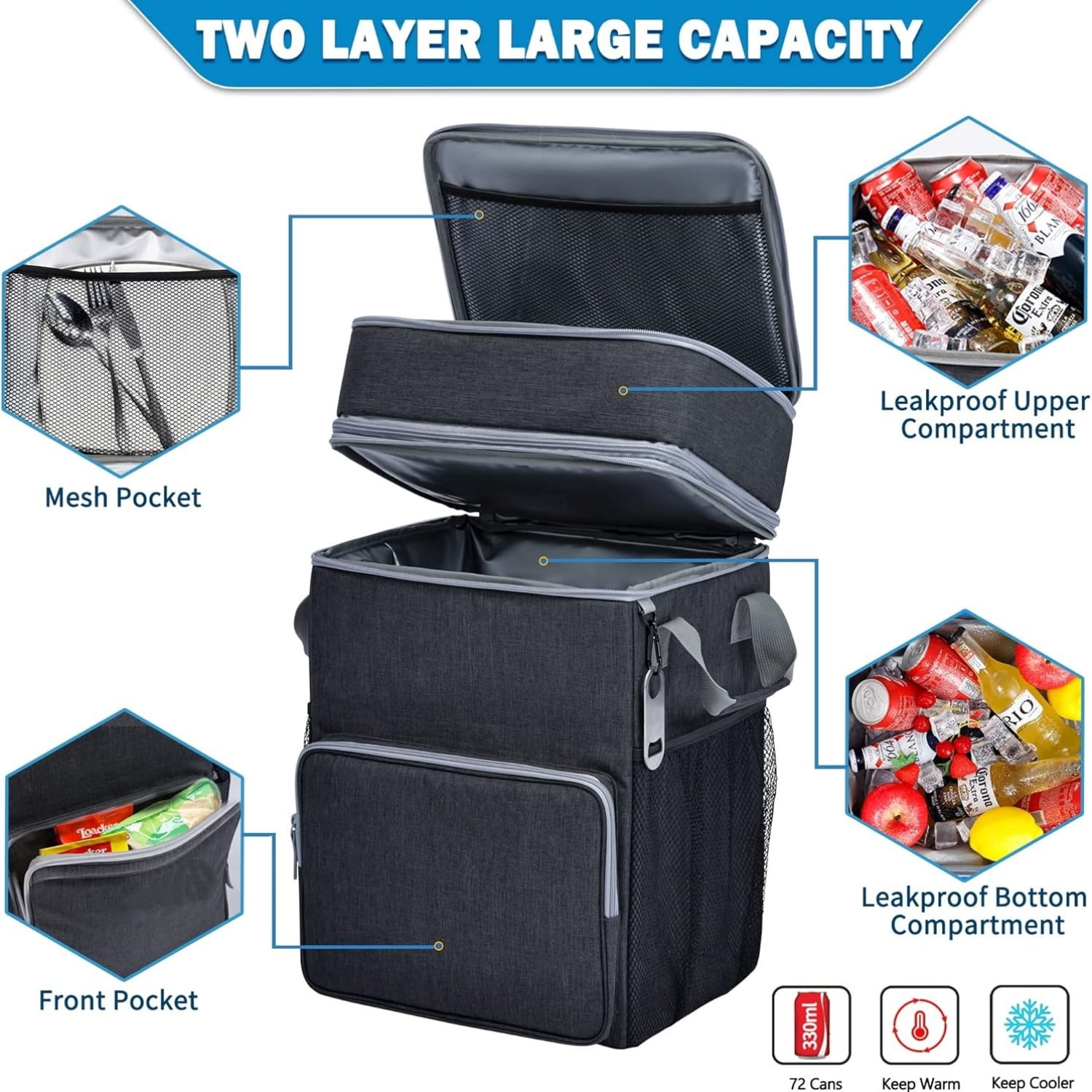 72-Can Large Rolling Cooler, Leakproof Insulated Soft Cooler Bag with ...