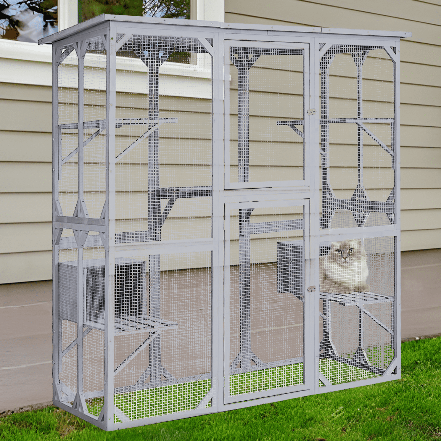 72" Catio Outdoor Cat Enclosure Large Cat House, Weatherproof Wooden ...