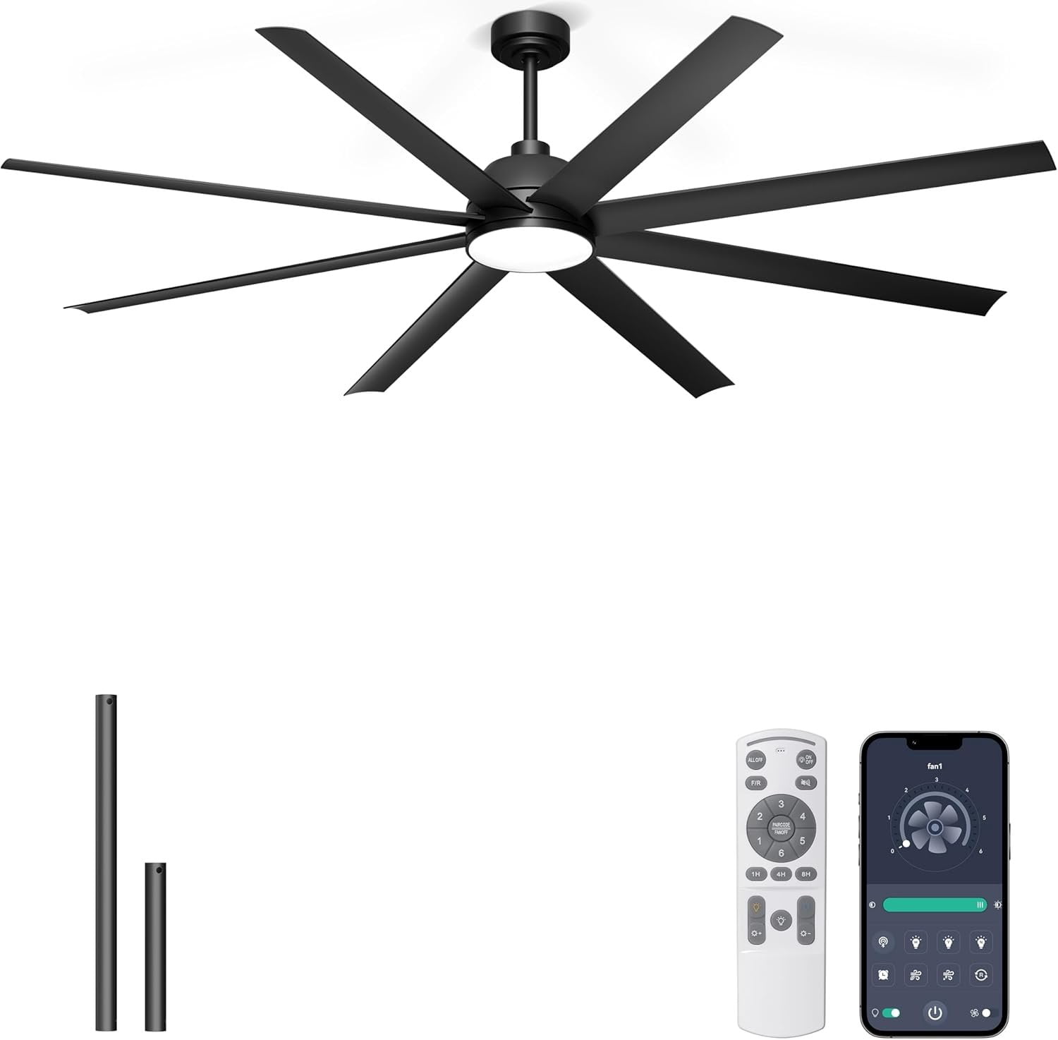 72'' Ceiling Fan with Light - Remote & APP Control, 3 CTT Dimmable, 6 ...