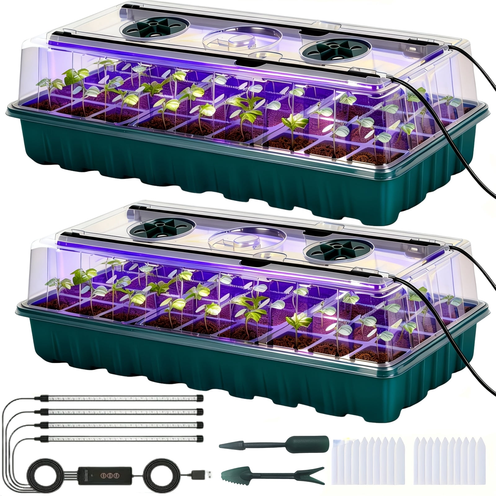 72-Cell Seed Starter Tray Kit with Growth Light | 4 Full Spectrum LED ...