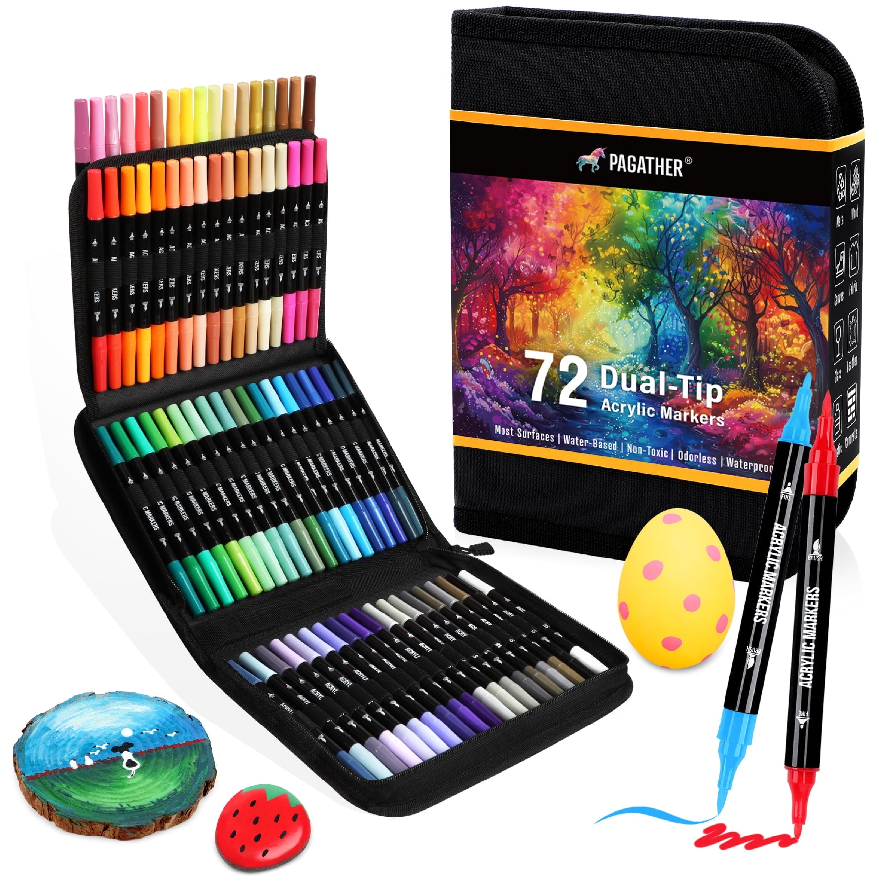 72 Colors Acrylic Paint Markers, Dual Tip with Fine Tip and Brush Tip ...