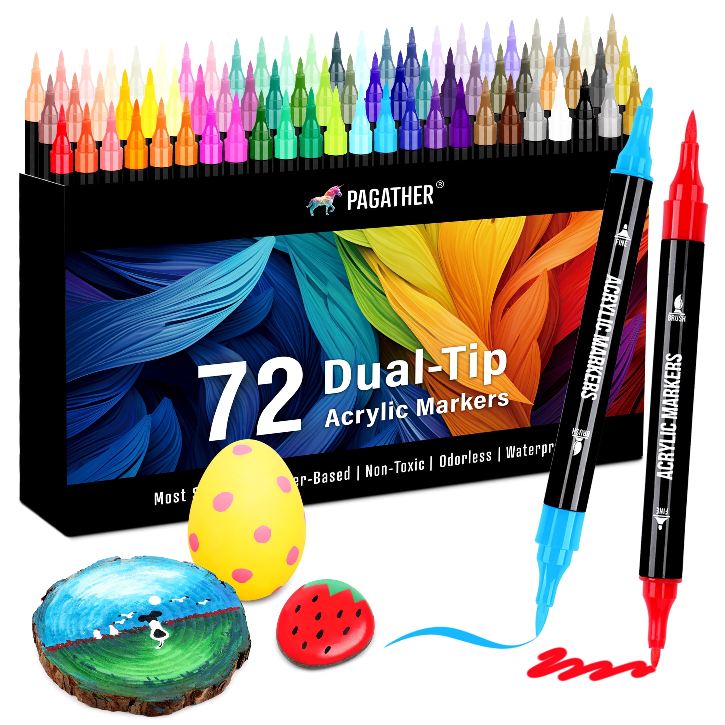 72 Colors Acrylic Paint Markers, Dual Tip with Fine Tip and Brush Tip ...