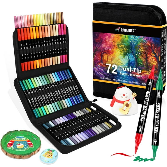 72 Colors Acrylic Paint Markers, Dual Tip with Fine Tip and Brush Tip ...