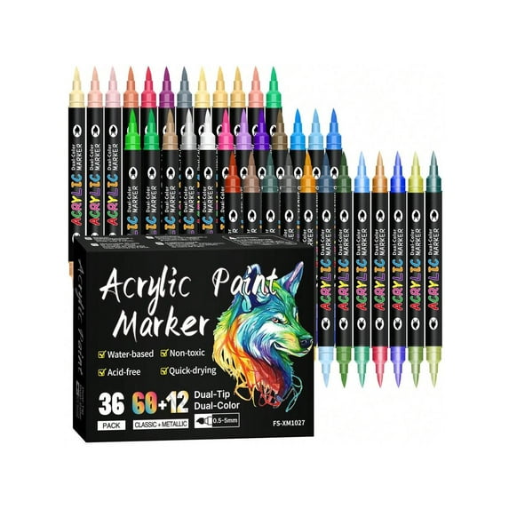 72 Colors Acrylic Paint Markers Dual Tip Set, Dual-Color Brush Tips ...