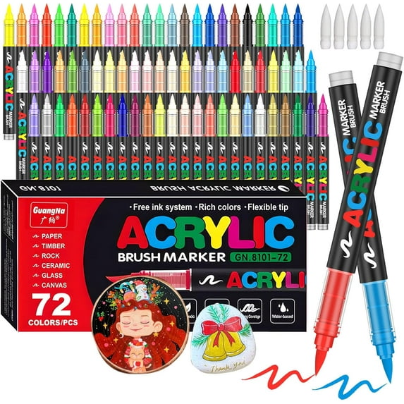 72 Colors Acrylic Paint Markers, Soft Brush Tip Pens and Markers ...