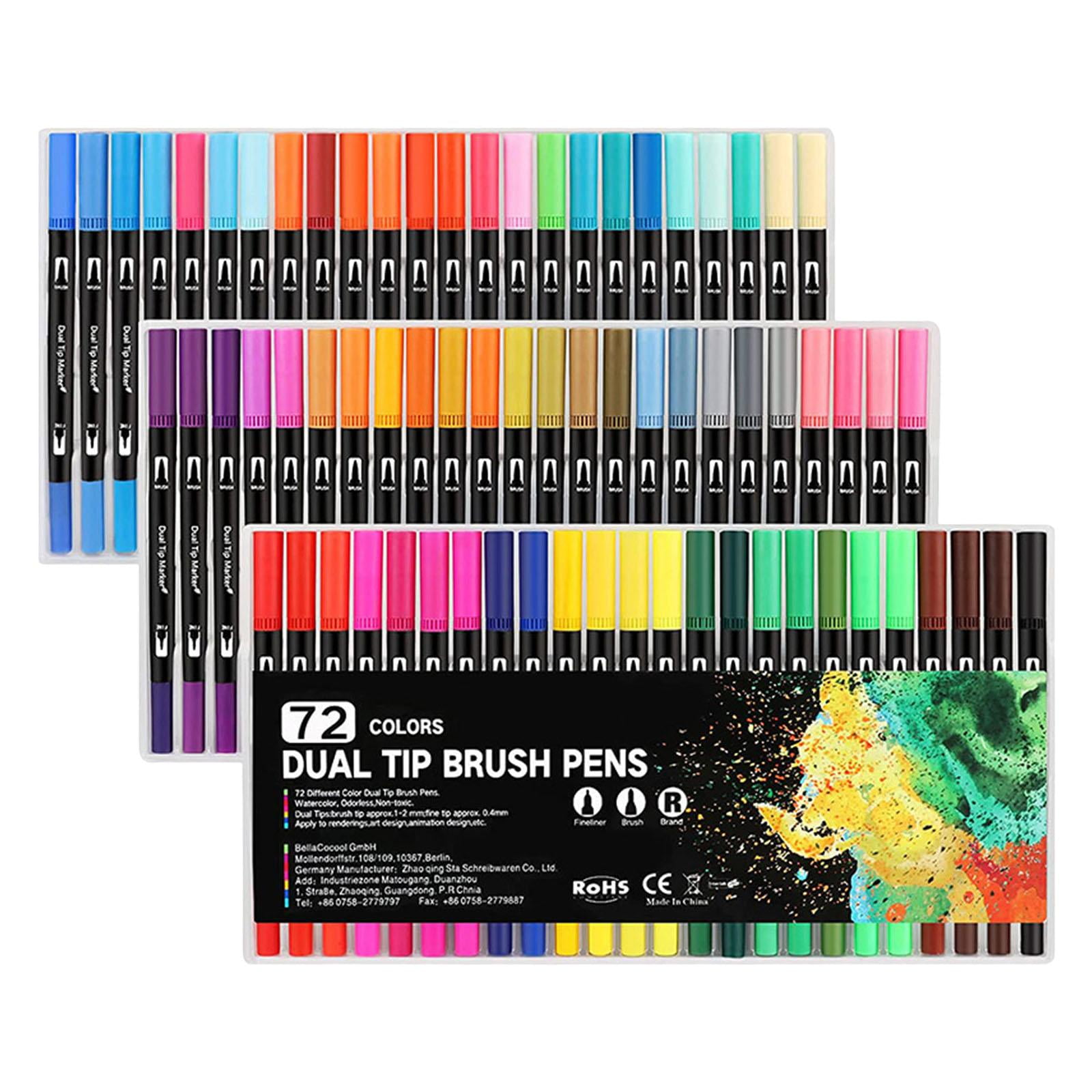 72 Colors Fittings Durable Paint Markers Art Set Dual Tip Brush Pens ...