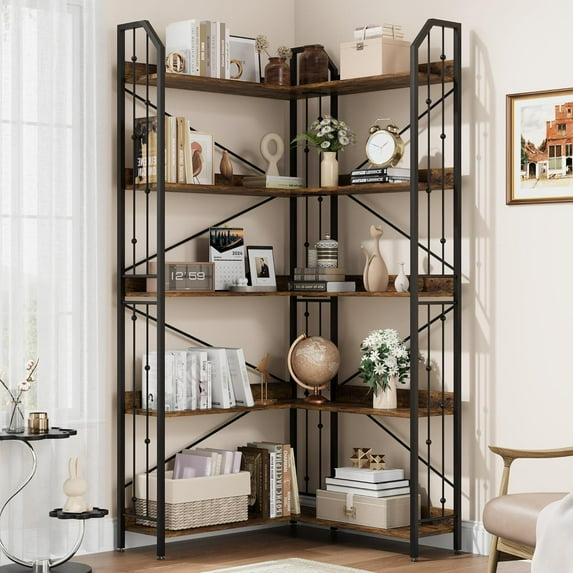 72" Corner Bookshelf, l-Shaped 5 Tier Bookcase, Tall Corner Bookcase ...
