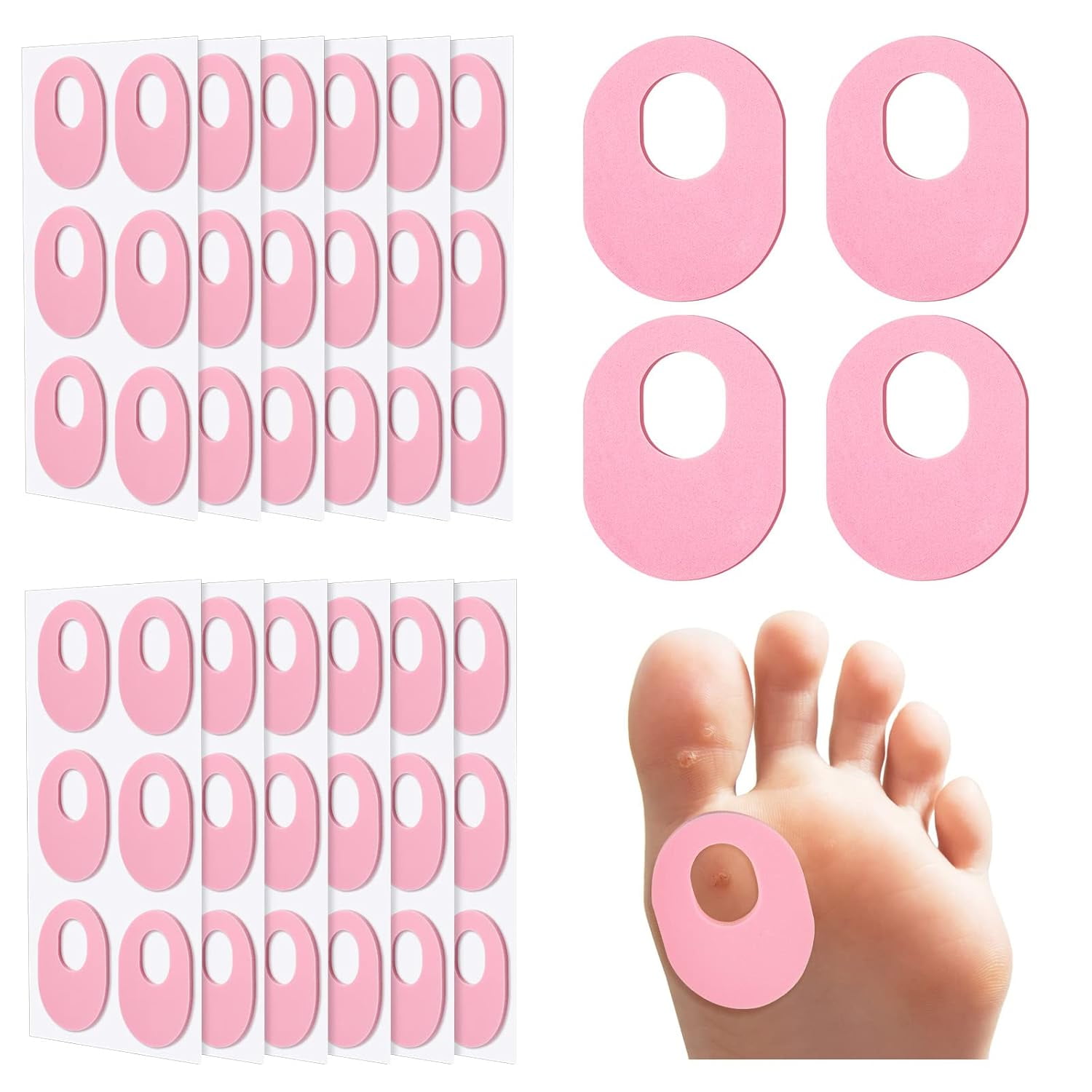 72 Count Soft Foam Callus Cushions Oval Corn Cushion Pads Pink Self ...