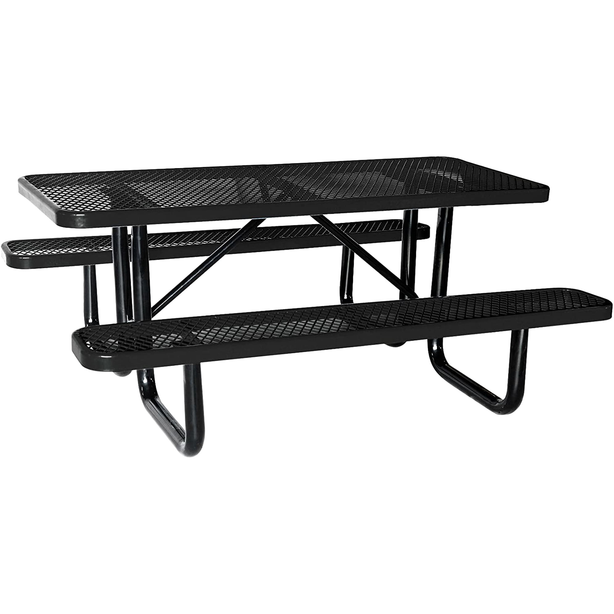 72" Expanded Metal Picnic Table In Black. Steel With Umbrella Hole ...